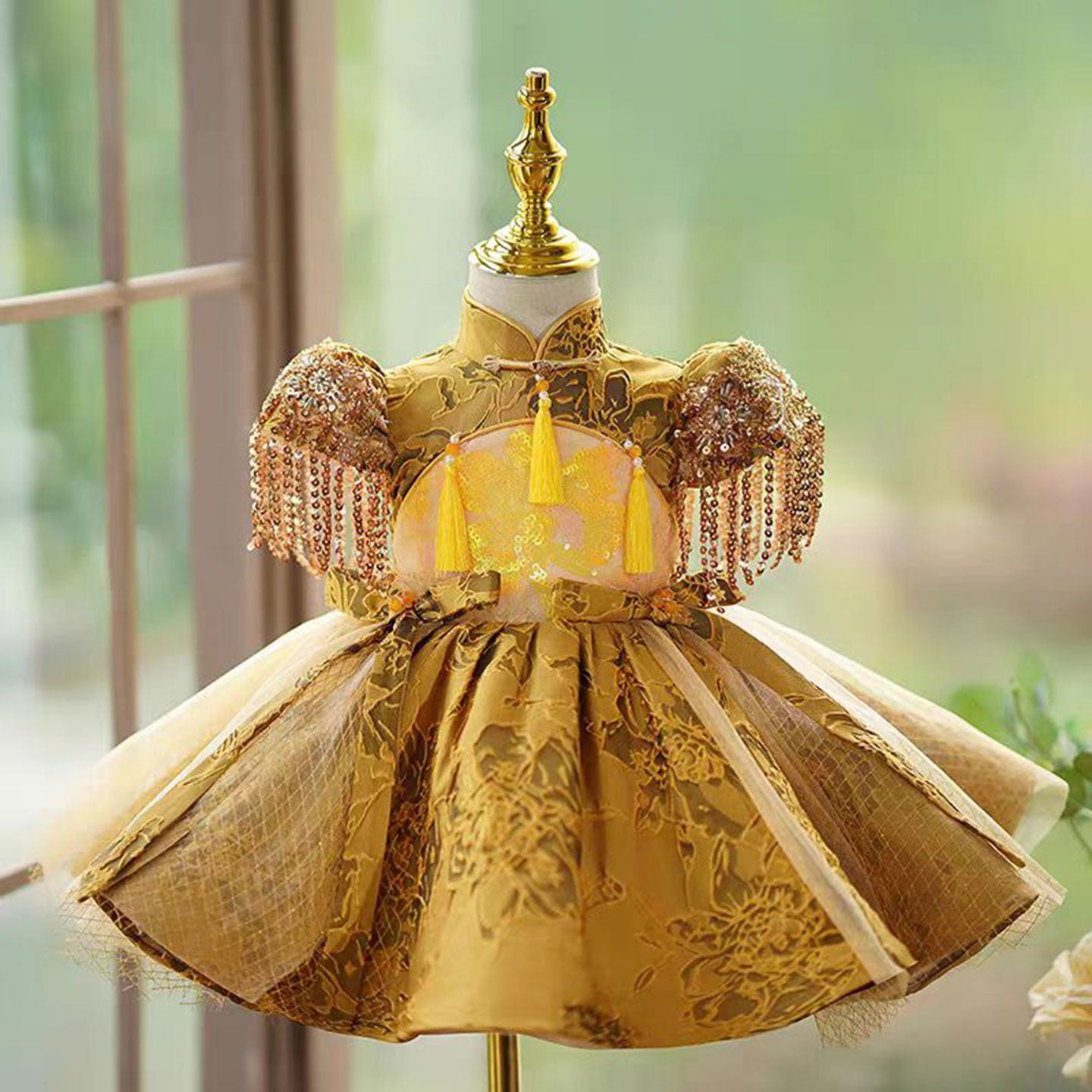 Dreamy Luxury Gold Chinese Style Girl Dress With Tassels J490 – DreamyVow
