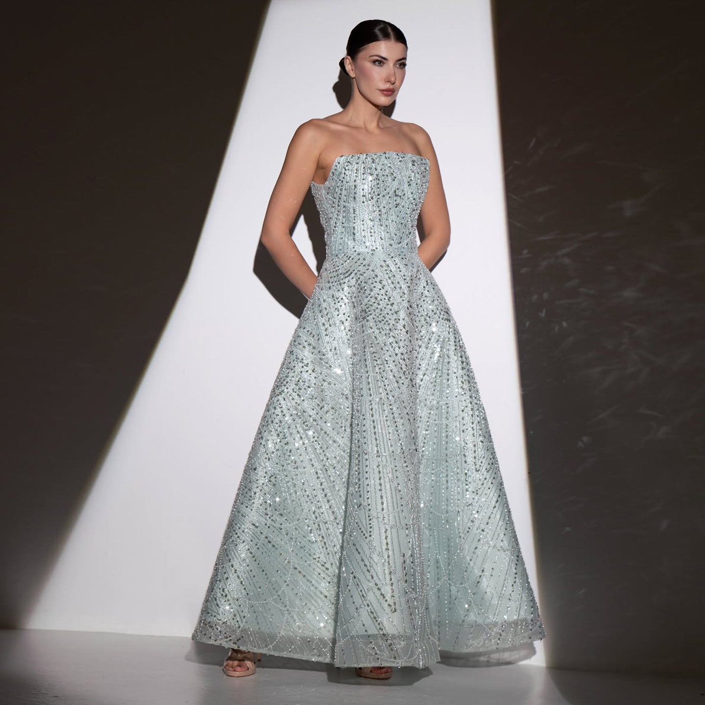 Sparkling Beaded Blue Strapless Evening Dress SS620 – DreamyVow