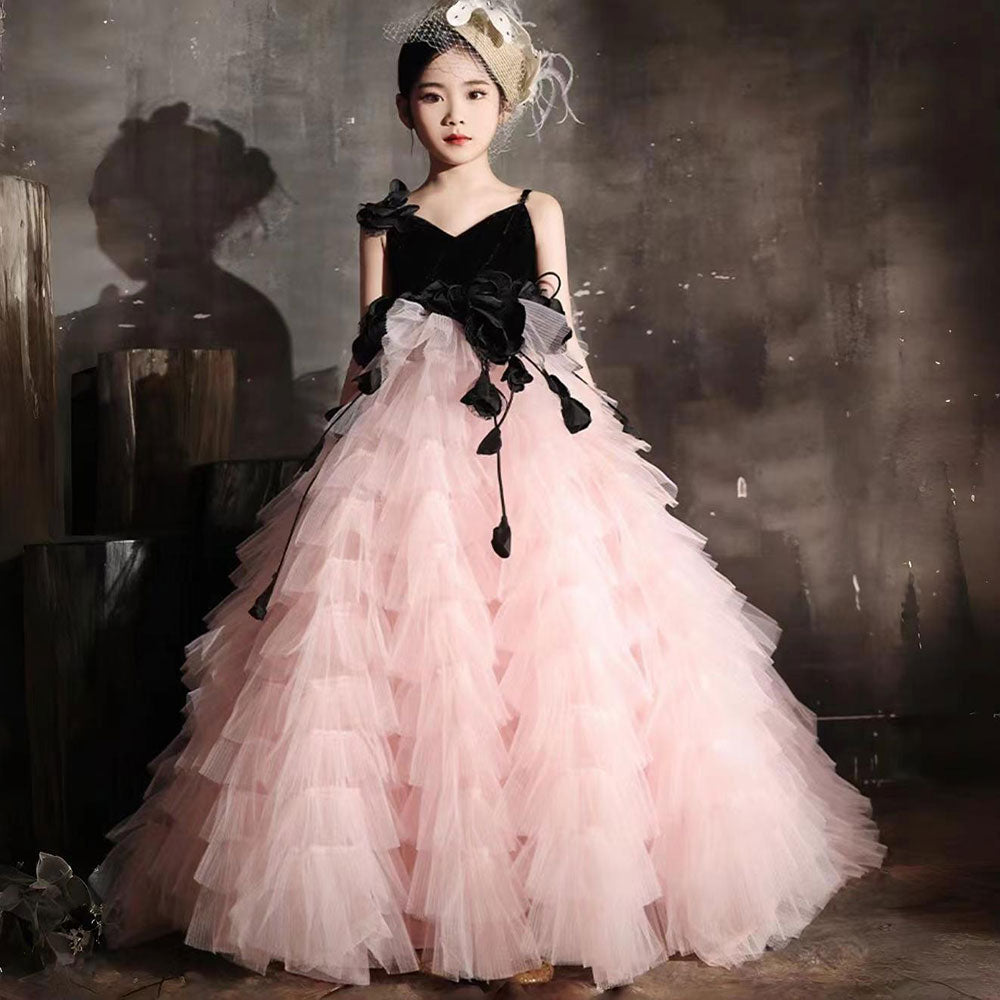 Elegant Pink Dubai Girl Dress Flowers Arabic J269 – DreamyVow