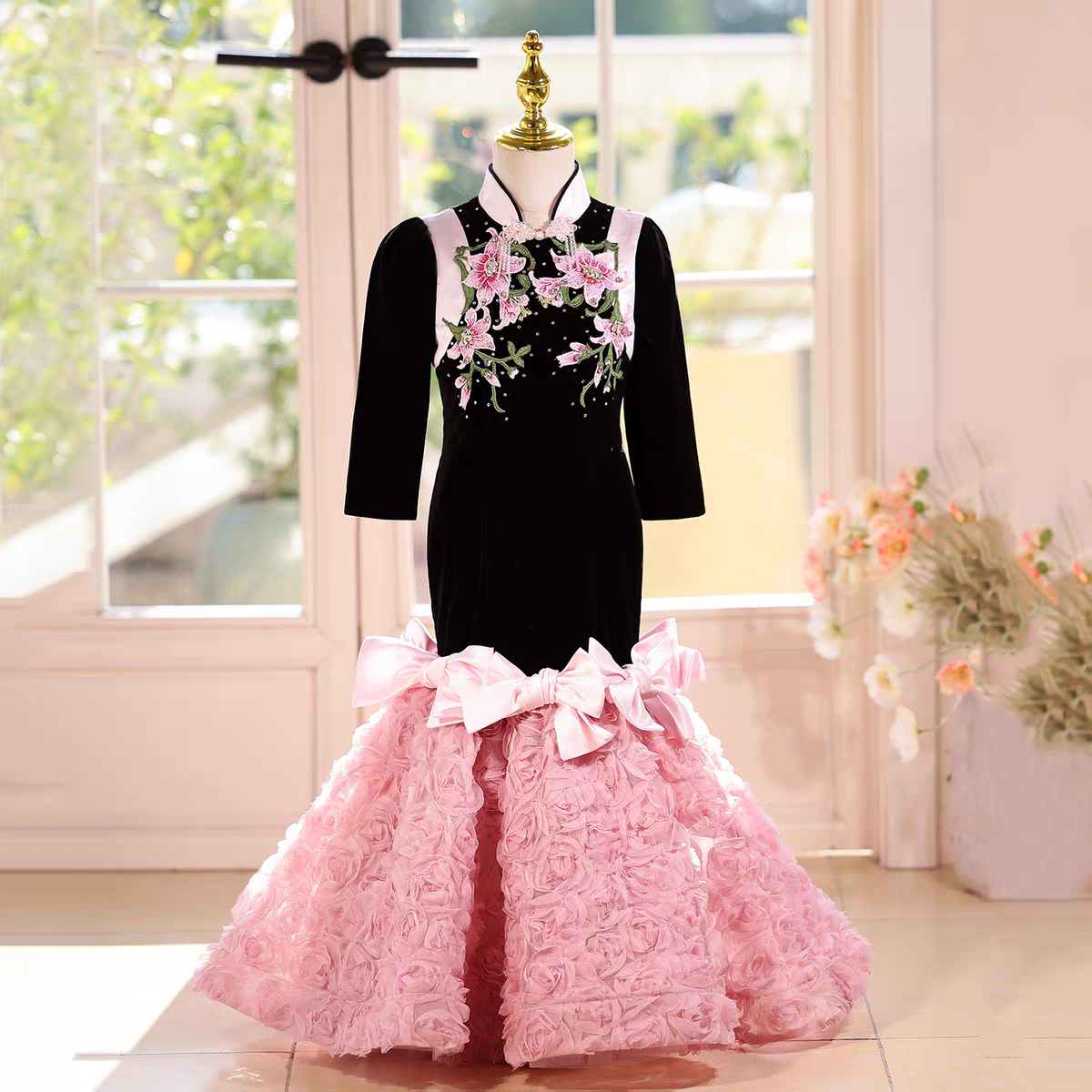 Elegant Black Princess Party Gown with Bows Flower Girl Dresses J603 ...