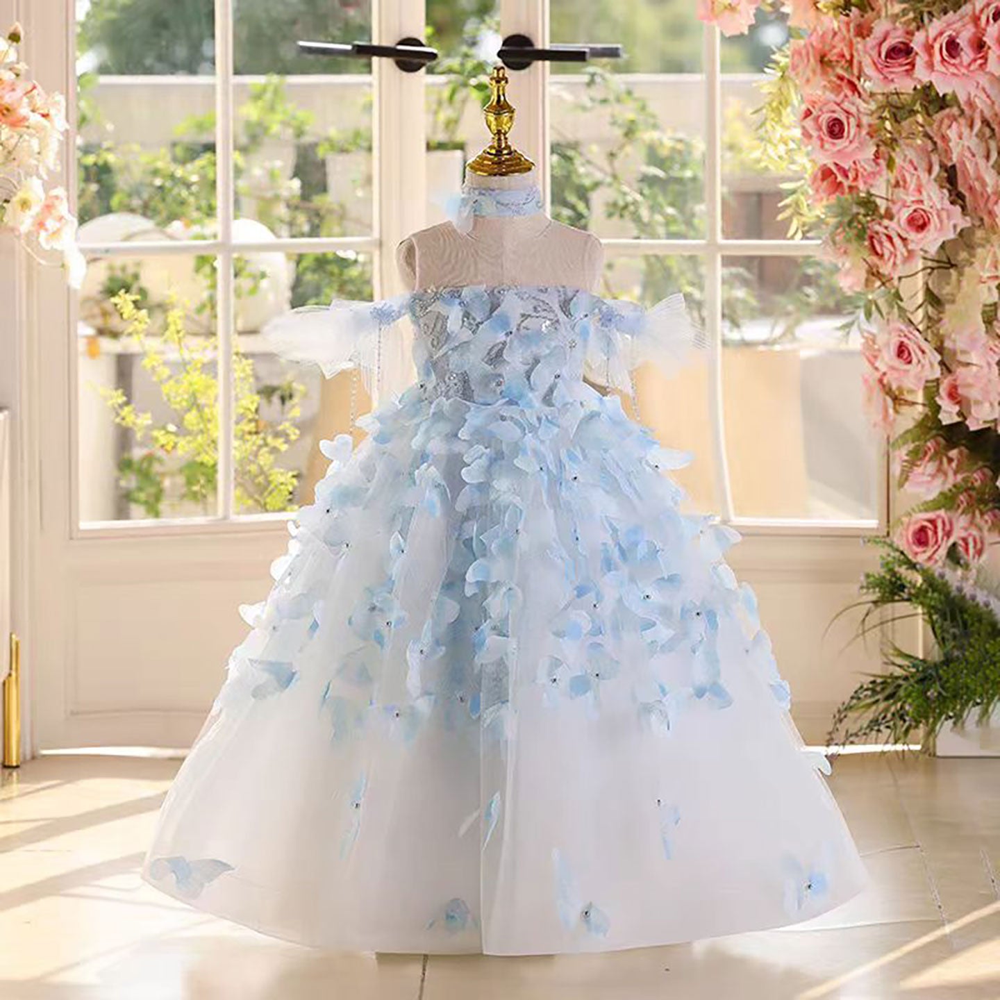 Princess Flower Girl Dress with 3D Flowers Floor Length D101 – DreamyVow