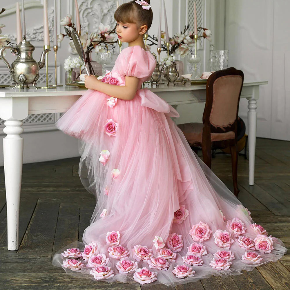 Elegant Arabic Pink Girl Dress with Flowers Dubai Kids Princess ...