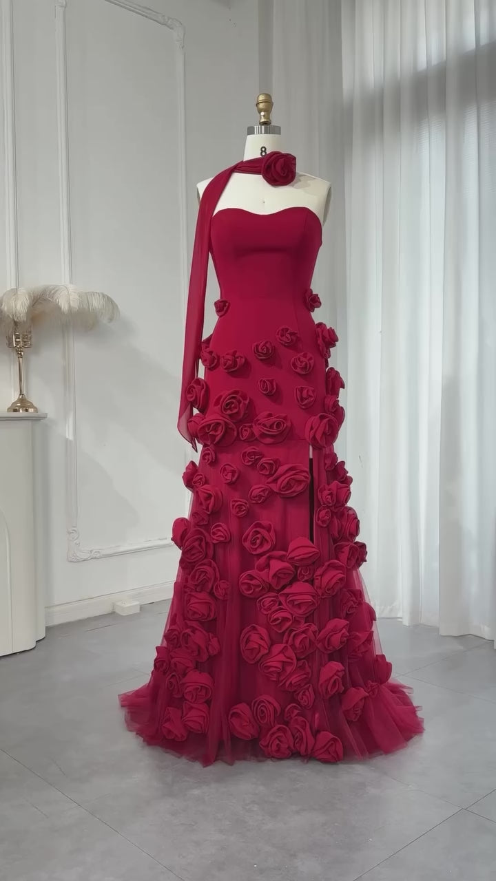 Luxury Rose Pink One Shoulder Mermaid Evening Dresses for Women Wedding Party High Slit Long ...